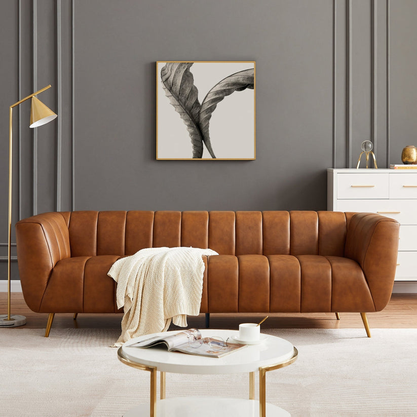 The Curved Channel-Back Leather Sofa on Solid Wood – Adouer Wood