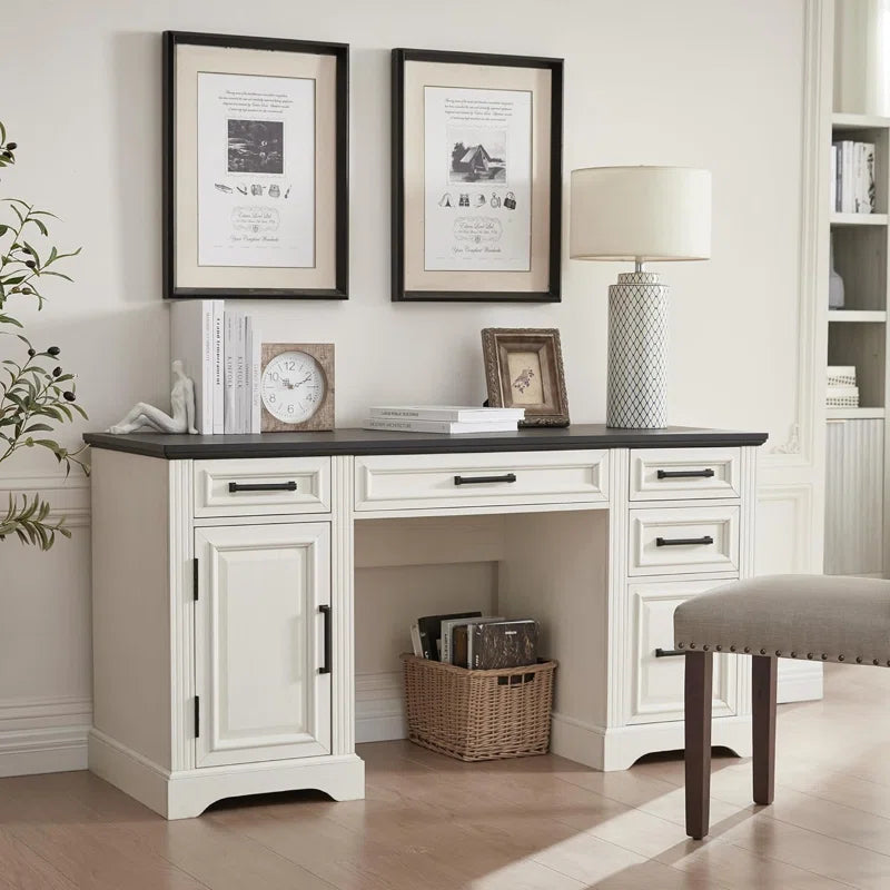 Adouer Wood "Ohana 58'' W Vintage-Inspired Computer Desk with Storage