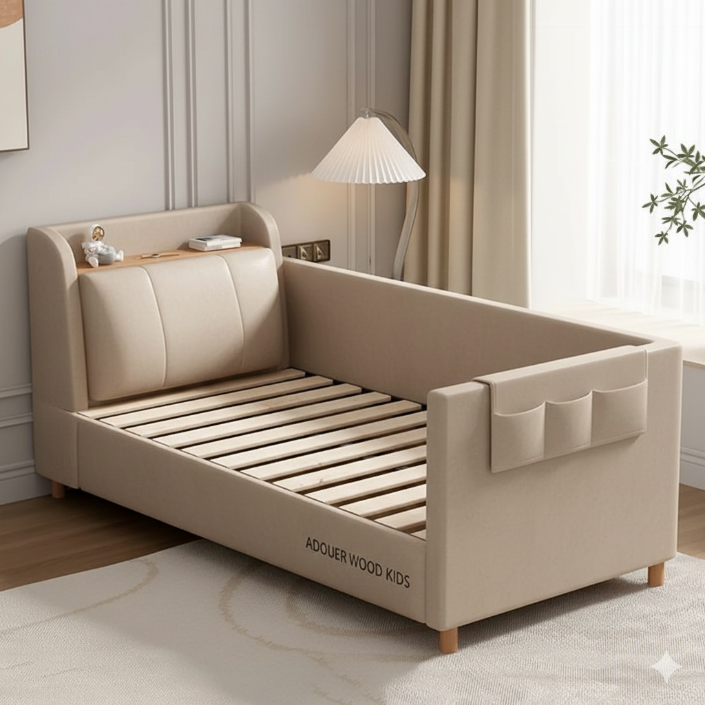 ADOUER WOOD KIDS Upholstered Baby Cot – Modern Padded Toddler Bed with ...